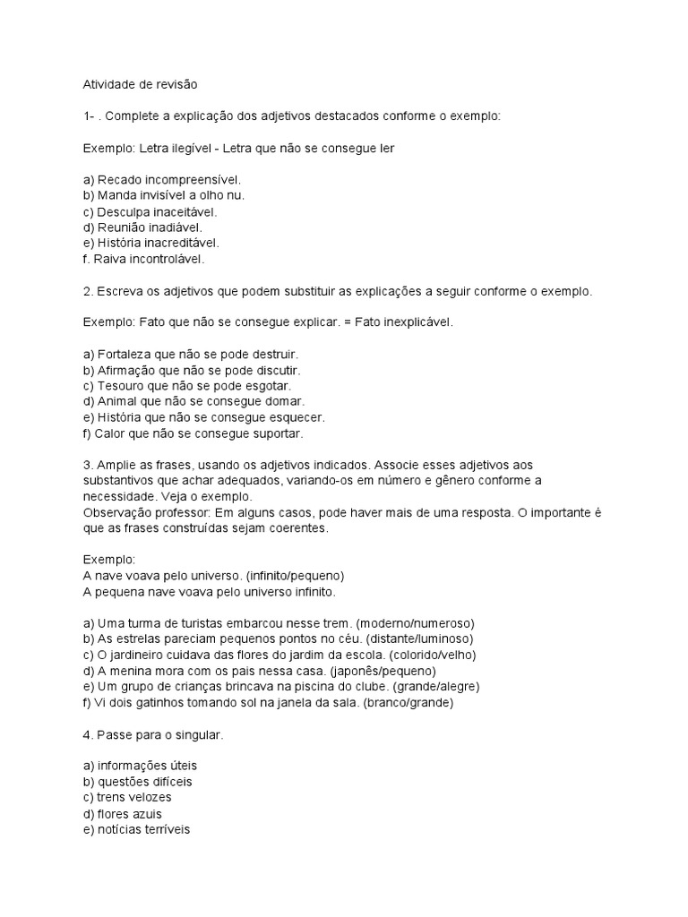Atividade de Revisão Subst. e Adj. Por Andressa Ângelo Vieira | PDF