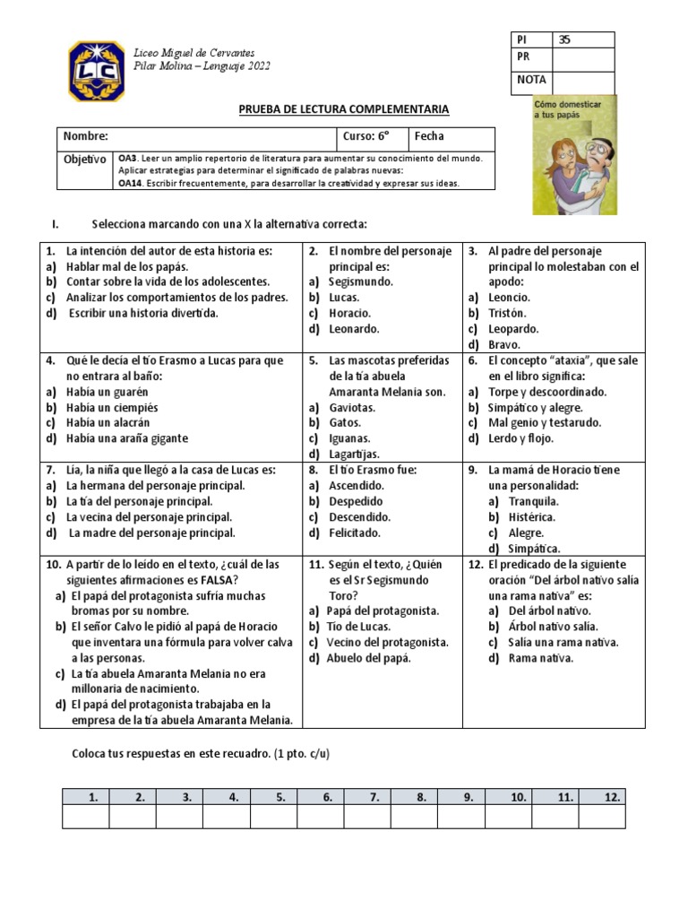 Prueba de Lectura Complementaria | PDF Prueba de Lectura Complementaria | PDF