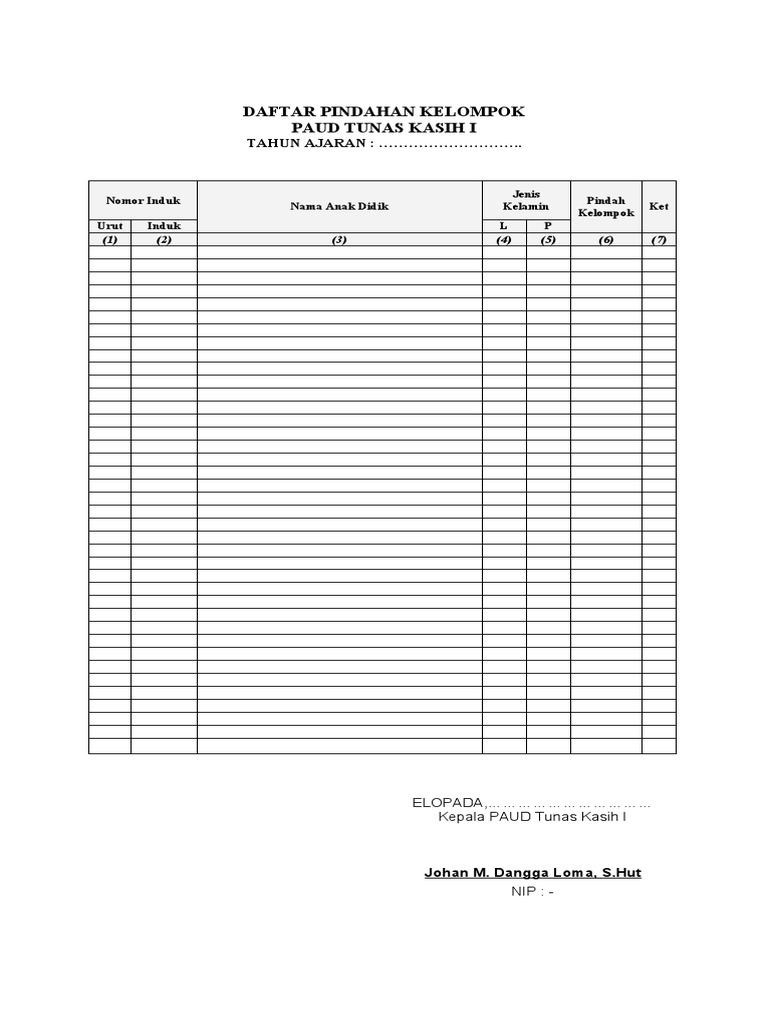 A.3.10 Buku Daftar Pindah Kelompok Paud TK KB | PDF