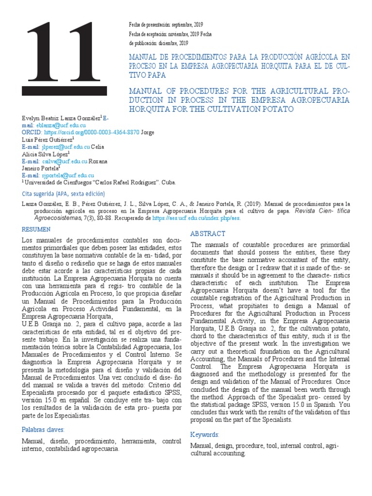 Manual de Procedimientos para La Producción Agrícola en Cultivo de Papa ...
