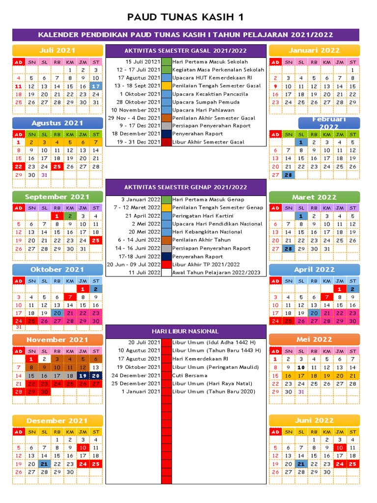 Kalender Pendidikan PAUD 2021/2022 | PDF