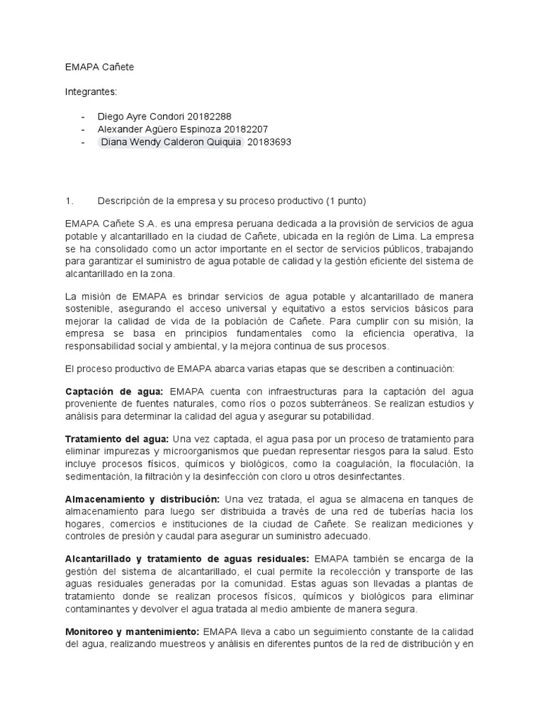 EMAPA Cañete: Proceso y Finanzas | PDF | Agua potable | Agua