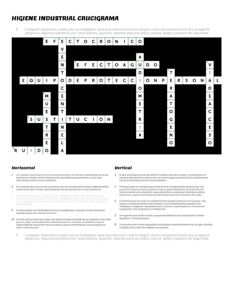 Crucigrama de Higiene Industrial | PDF