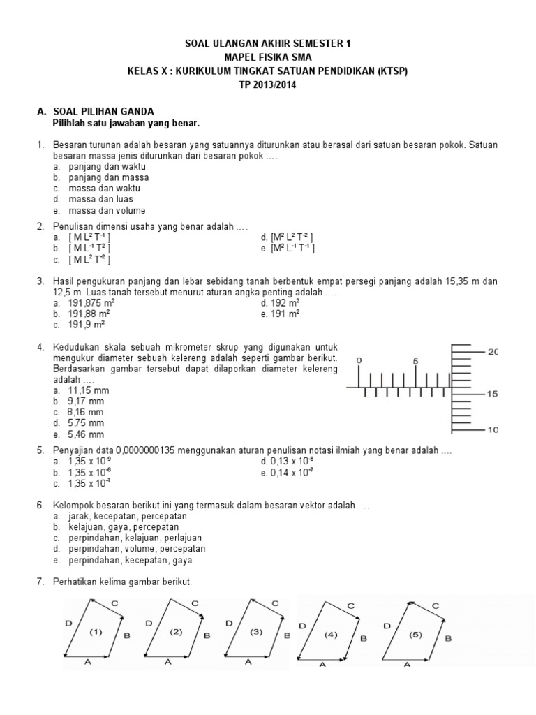 Soal Uas Fis KLS X KTSP Sem 1 2013-2014 | PDF