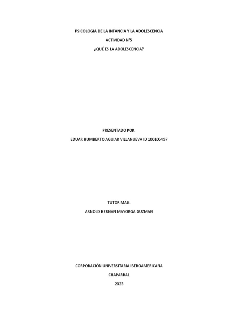 Psicologia de La Infancia y La Adolescencia Eduar | PDF | Adolescencia | Infancia