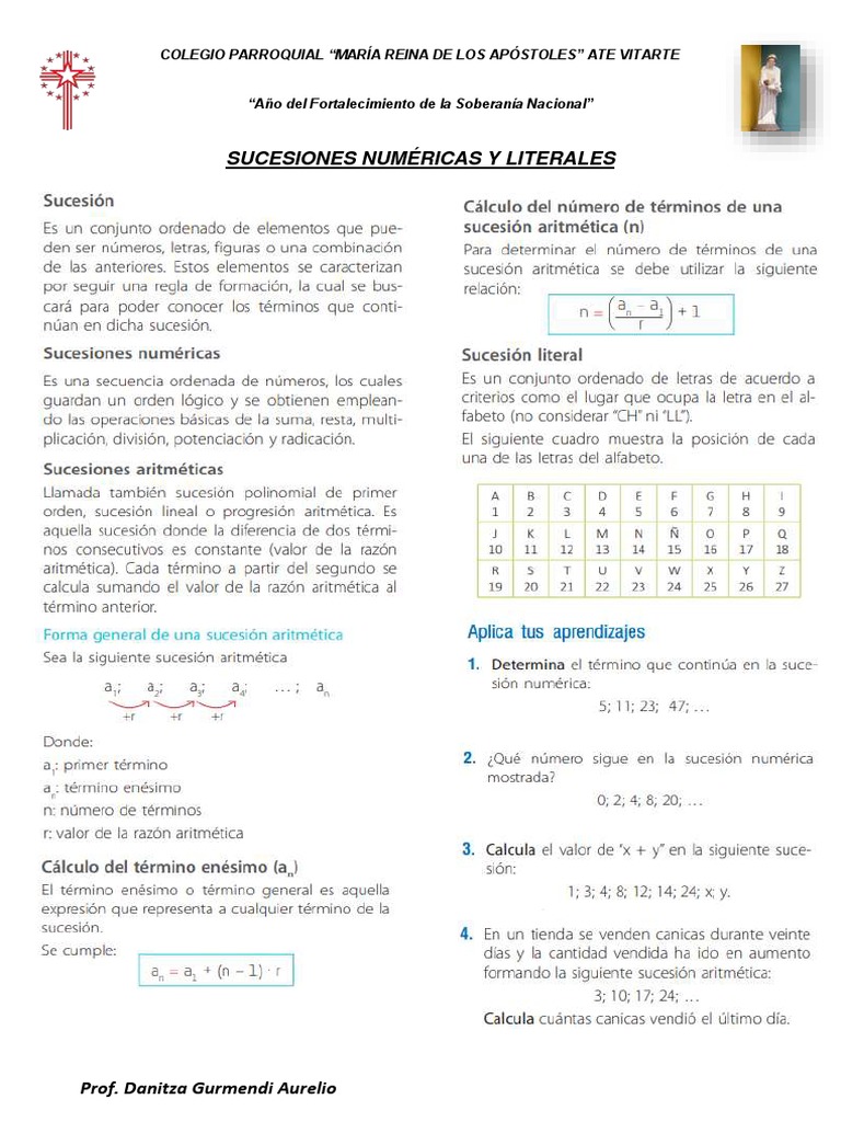 Sucesiones Numéricas y Literales 2sec | PDF