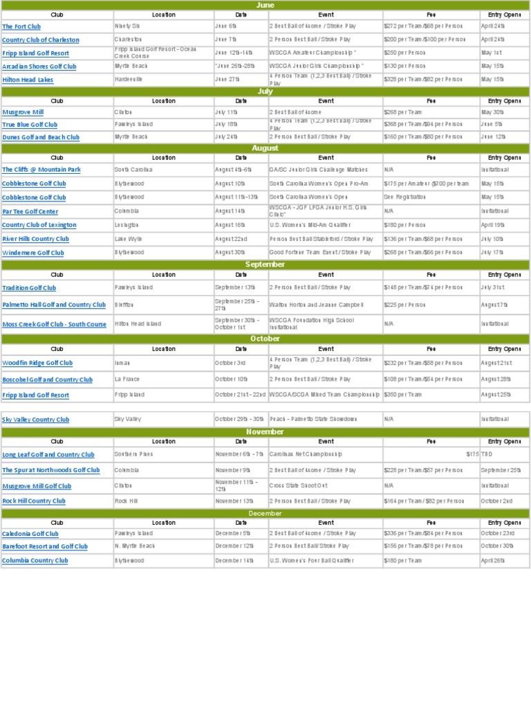 Wscga June-December 2023 Schedule | PDF | Sports