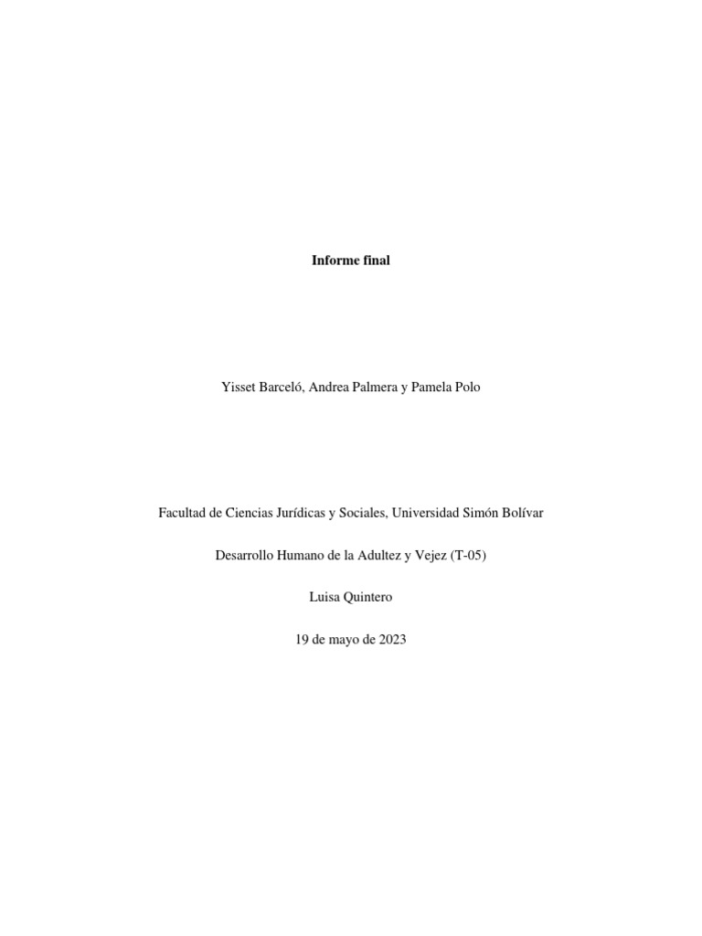 Informe Final Adultez y Vejez | PDF | Vejez | Adultos