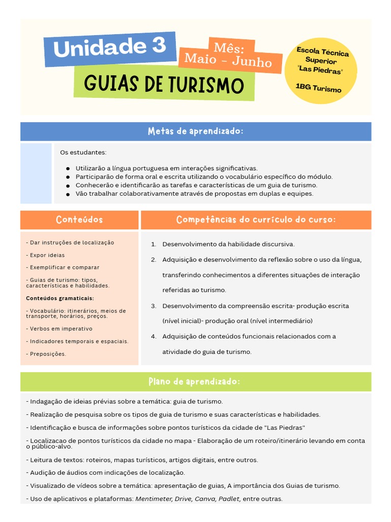 Unidade 3 - Guias de Turismo | PDF | Turismo | Aprendizado
