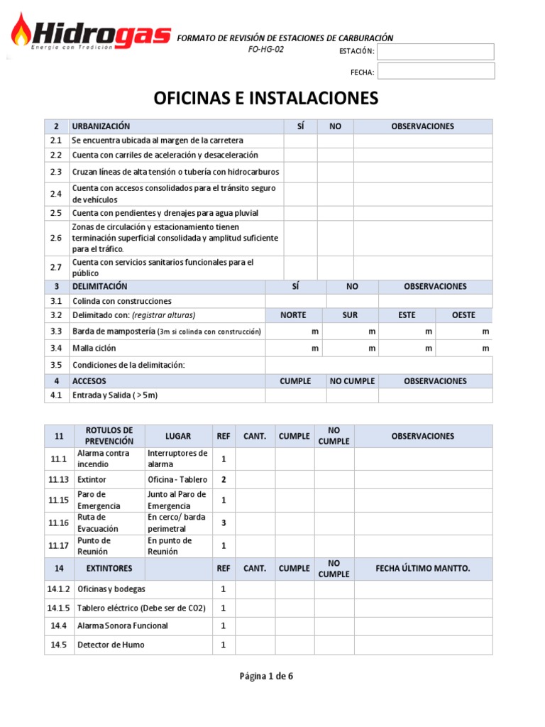 FO-HG-02 Formato de Revisión a Instalaciones EC_rev.1 | PDF | Gases ...