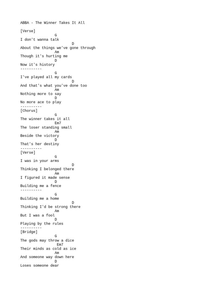 ABBA - The Winner Takes It All - ABBA | PDF | Song Structure