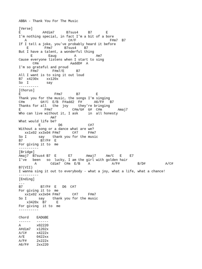 ABBA - Thank You For The Music - ABBA | PDF