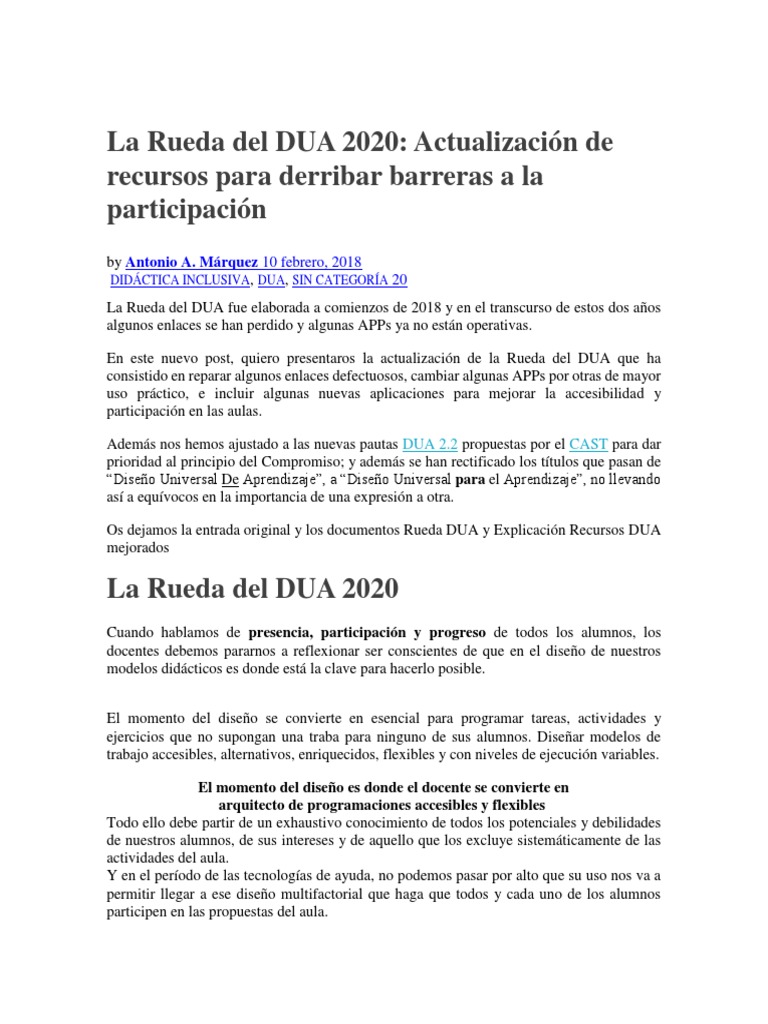 La Rueda Del DUA 2020 | PDF | Aprendizaje | Maestros