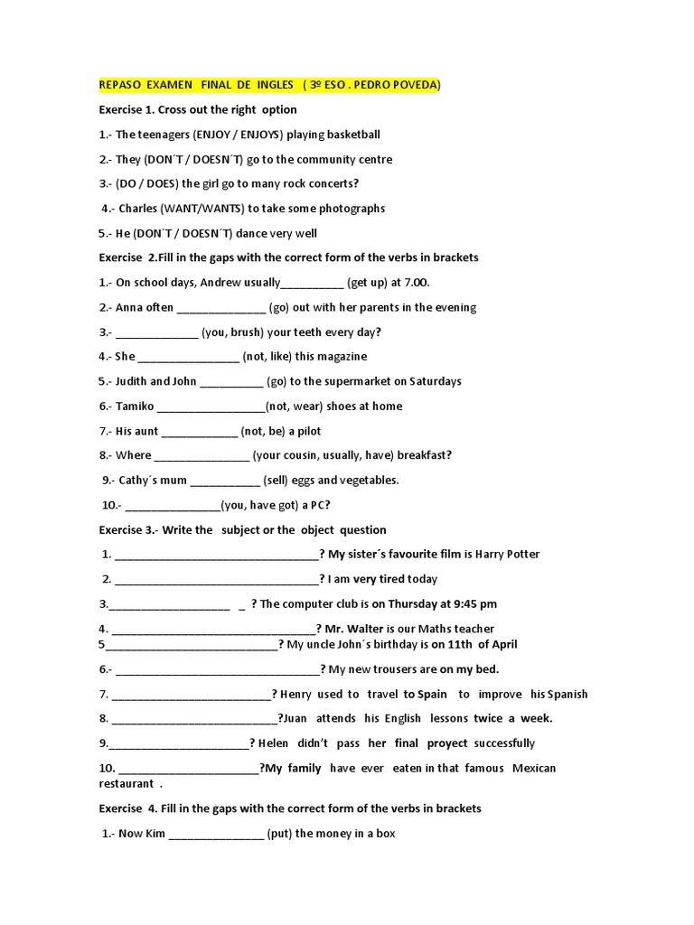 Repaso Examen Final De Ingles Pdf Wedding Dress