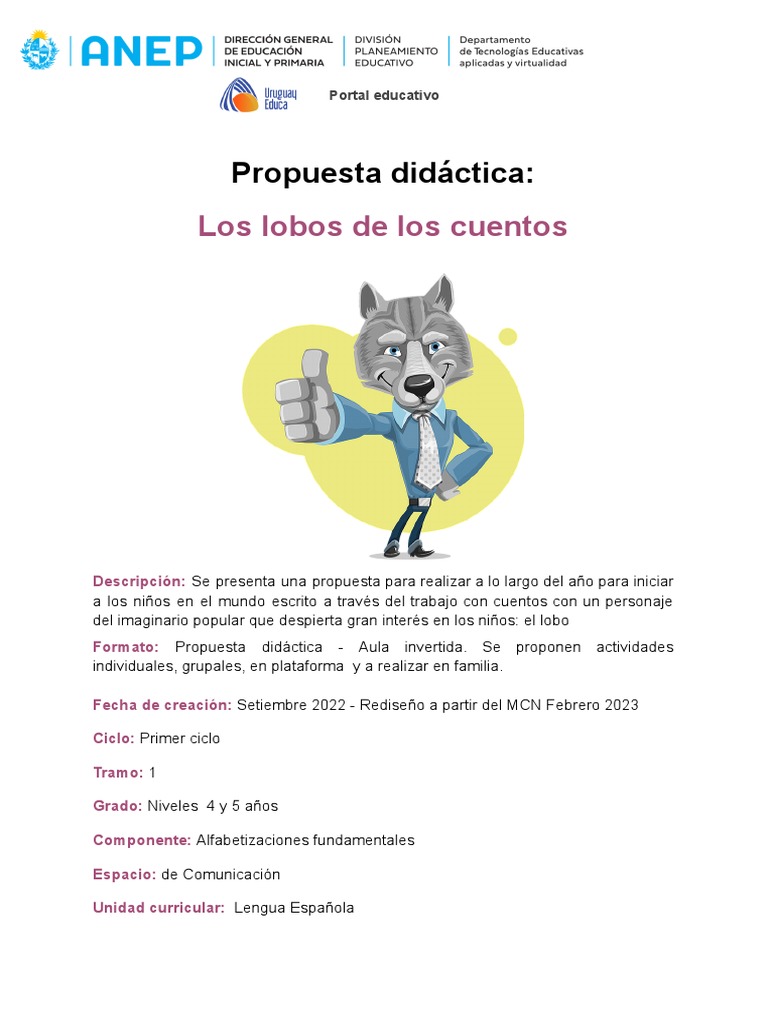 Los Lobos de Los Cuentos TCI-2023 | PDF | Cuentos | Salón de clases