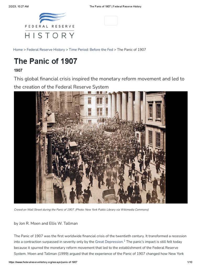 The Panic of 1907 - Federal Reserve History | PDF