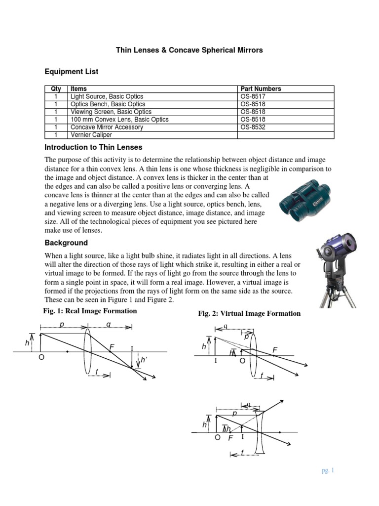 Thin Lenses Concave Mirrors | PDF | Mirror | Optics