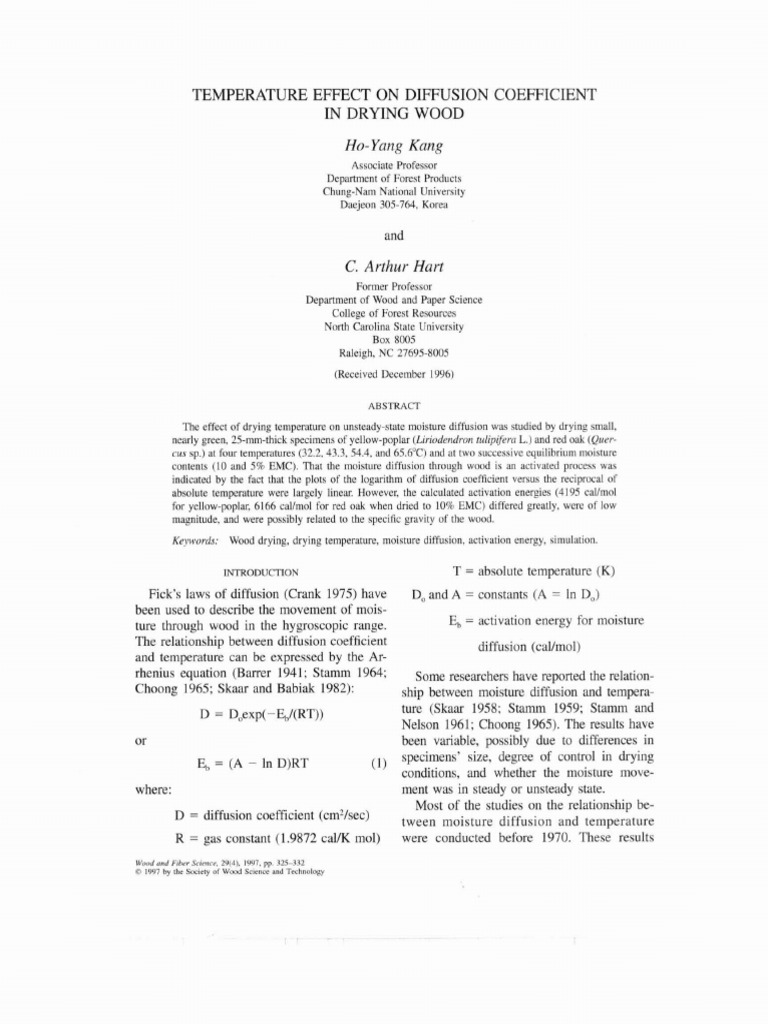 Temperature Effect On Diffusion Coefficient in Drying Wood | PDF ...