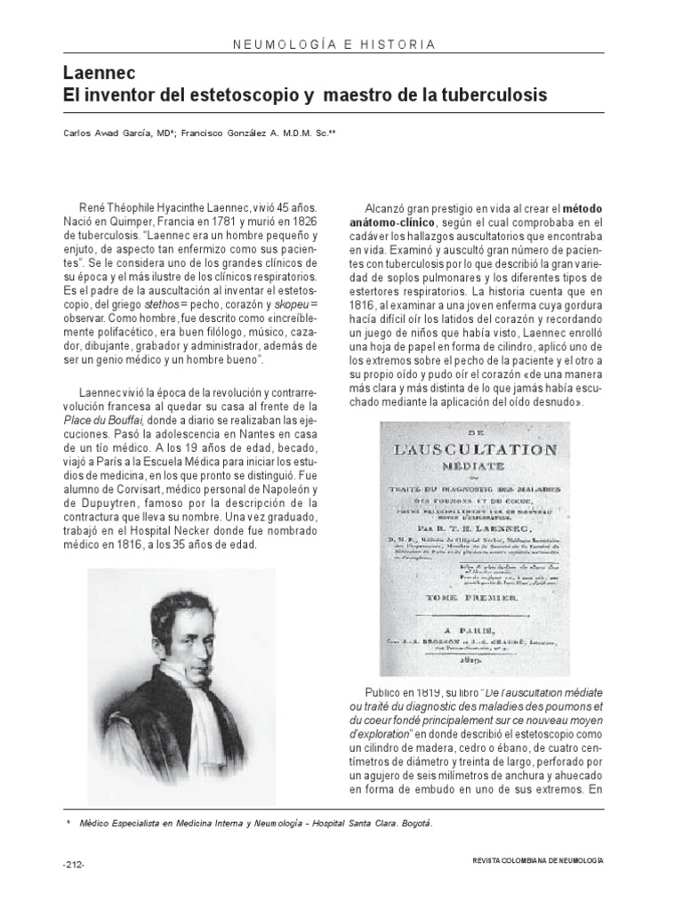 Laennec: Inventor del estetoscopio | PDF | Epidemiología | Causas de la ...