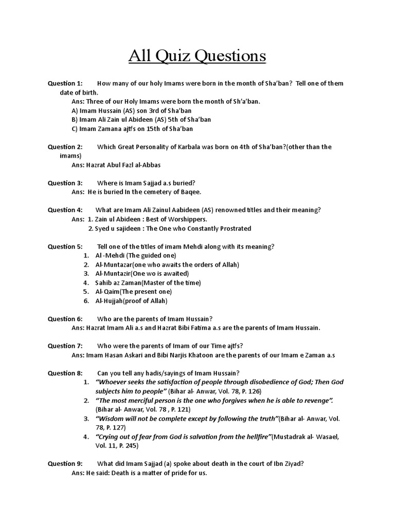 Islamic Quiz Question | Download Free PDF | Husayn Ibn Ali | Abrahamic ...