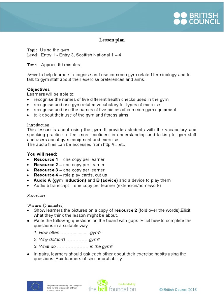 Using The Gym | PDF | English As A Second Or Foreign Language | Learning