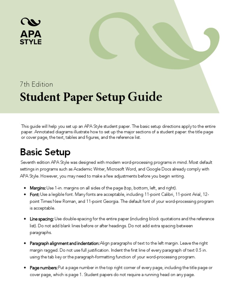 Student Paper Setup Guide, APA Style 7th Edition | PDF