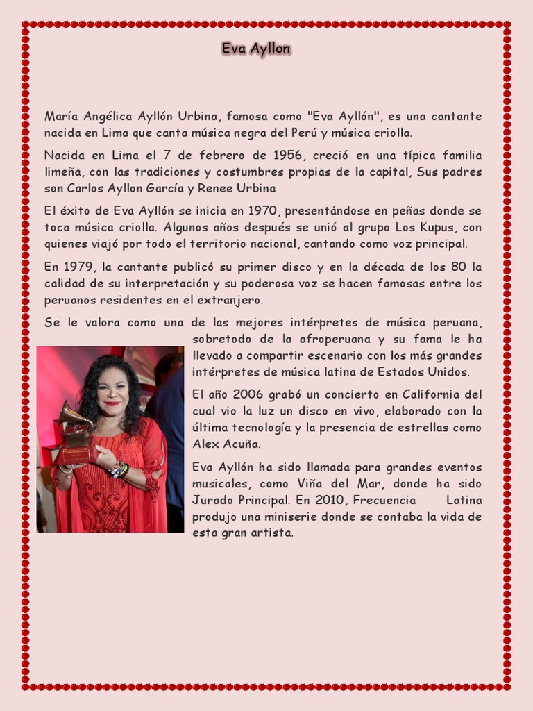 Biografia de Eva Ayllon | PDF | Perú | Musica Latinoamericana