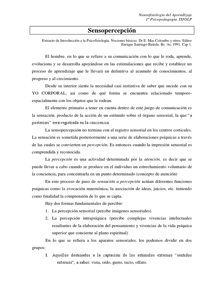 Sensopercepción | PDF | Percepción | Corteza cerebral