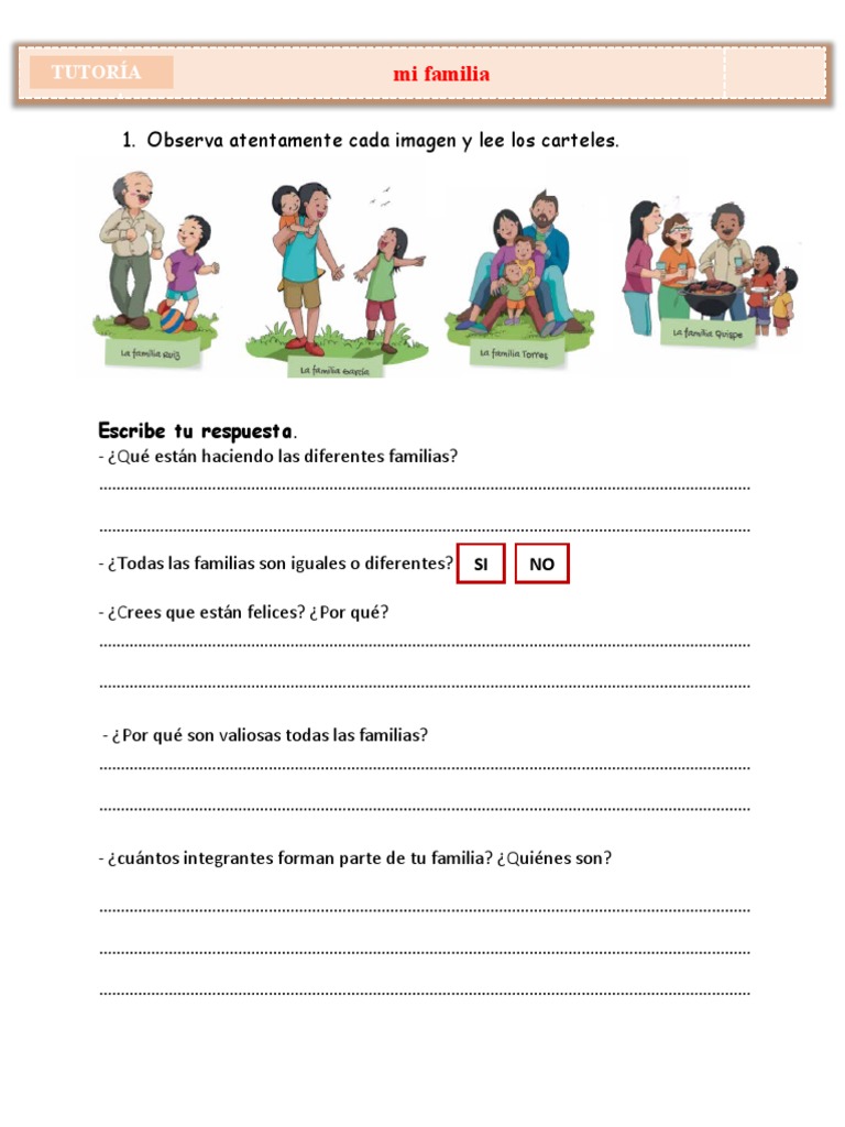 3° FICHA TUTORÍA Mi Familia | PDF