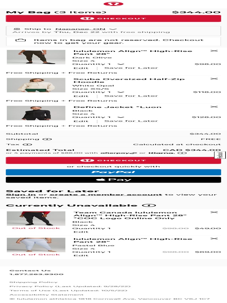 Lululemon Shopping Cart Overview | PDF