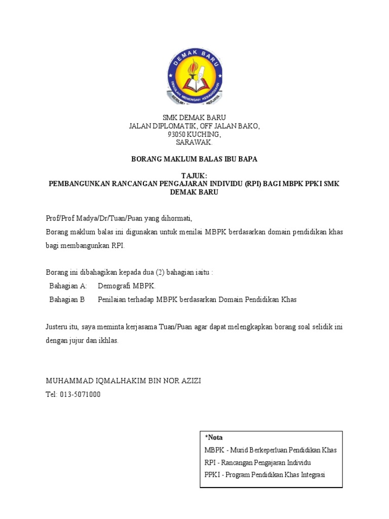 Borang Soal Selidik RPI | PDF