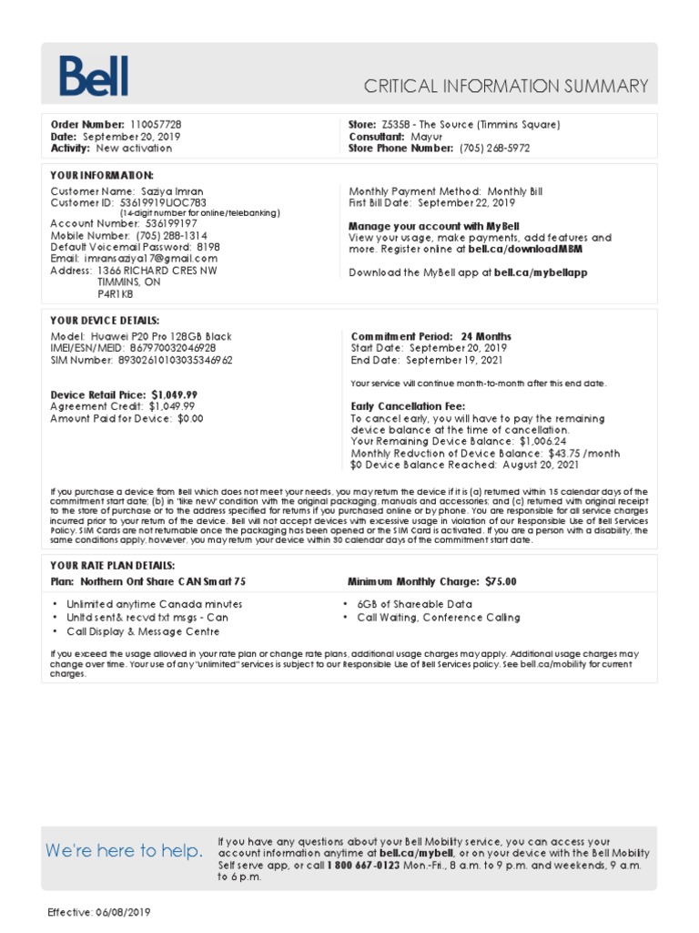 Bell Mobility Device Return Policy | PDF | Roaming | Credit Card
