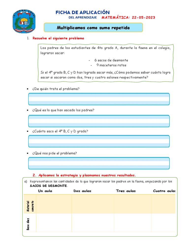 Ficha Mat - 22-05-2023 Multiplicamos Como Suma Repetitiva | PDF ...