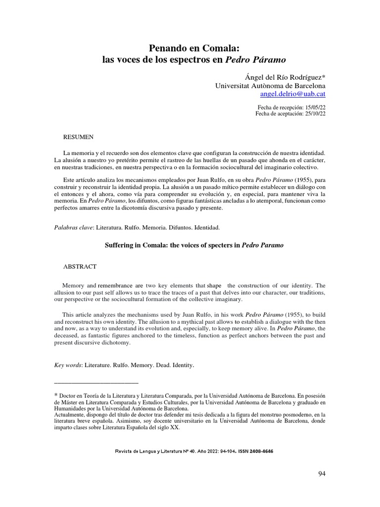 Penando en Comala: las voces de los espectros en Pedro Páramo | PDF | Fantasmas | Muerte