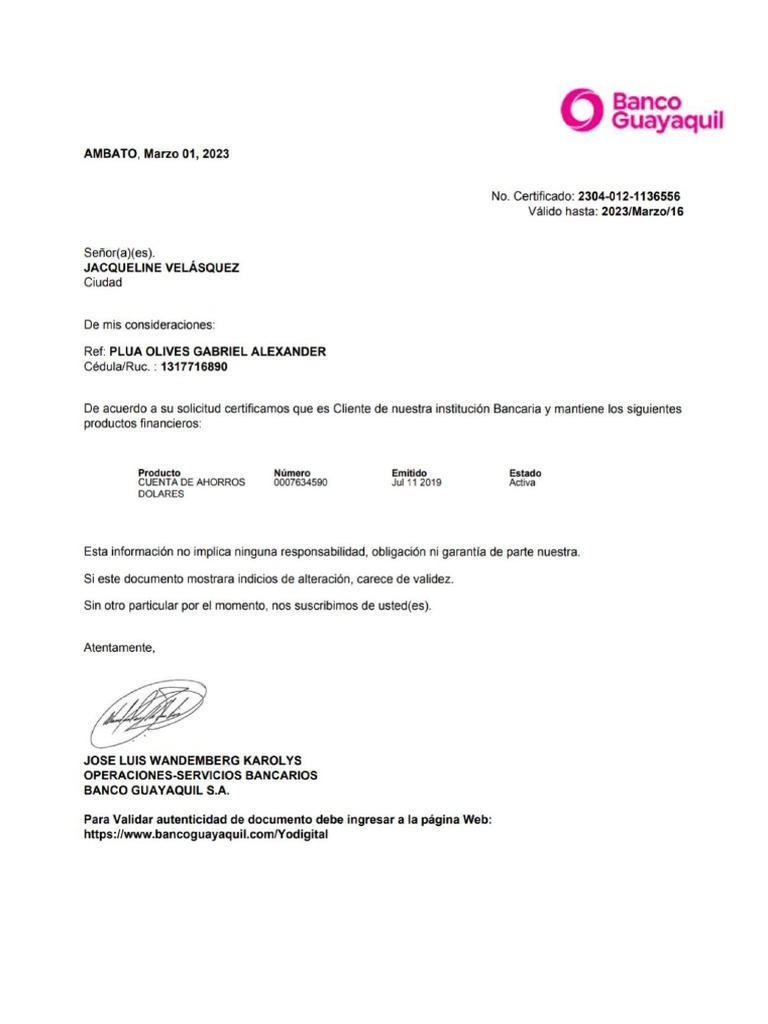 Certificado de Cuenta | PDF