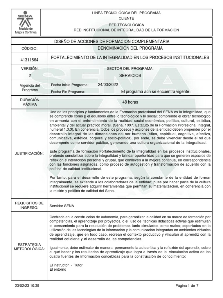 Informe Programa de Formaci N Complementaria 8 | PDF | Aprendizaje | Trabajo Social