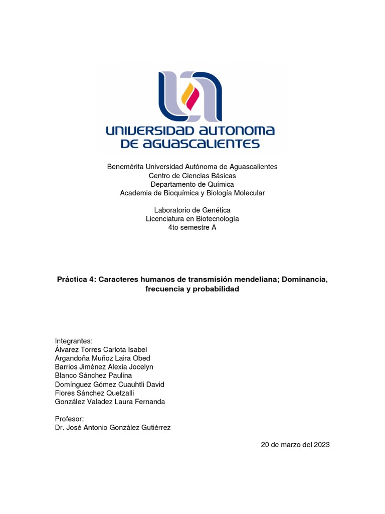 P4 Caracteres Humanos de Transmisión Mendeliana Dominancia, Frecuencia ...