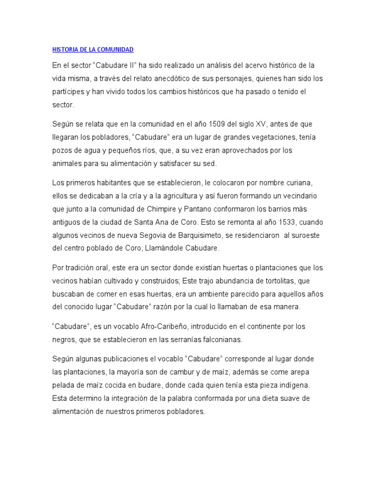 Historia y Cultura de Cabudare II | PDF | Venezuela