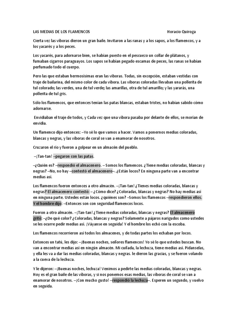 Las Medias de Los Flamencos Horacio Quiroga | PDF