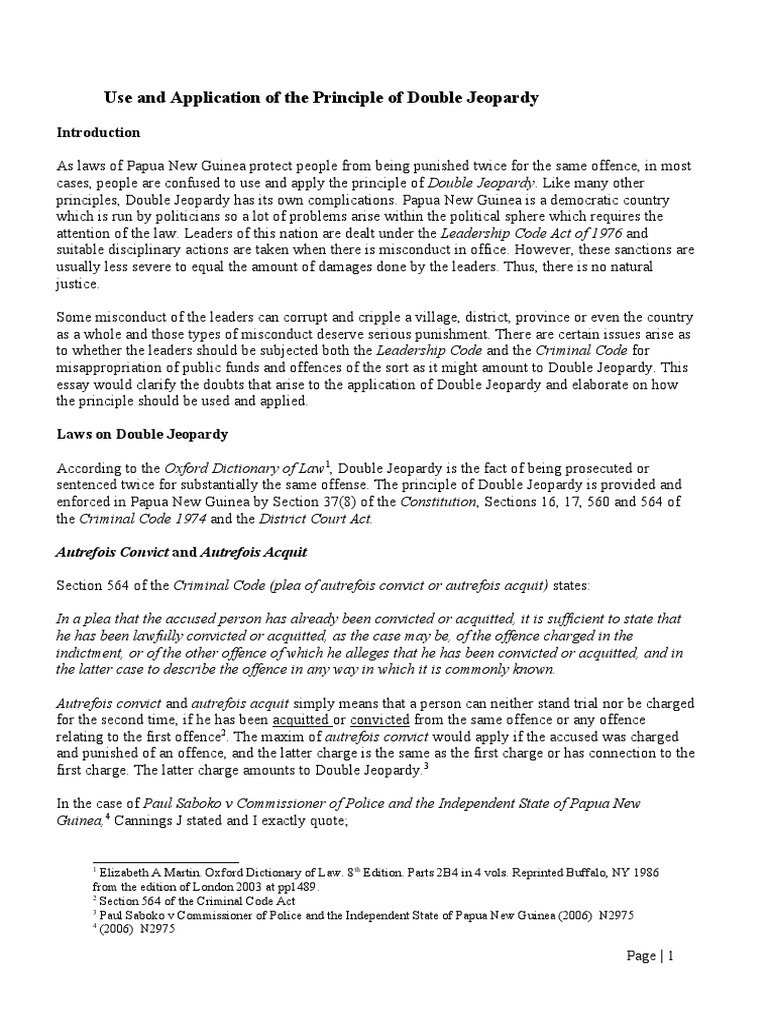 Use and Application of The Principle of Double Jeopardy | PDF | Double Jeopardy | Acquittal