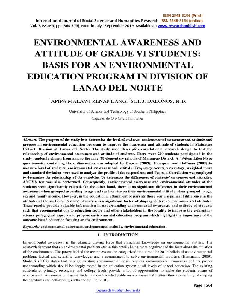 Environmental Awareness in Grade VI Students | PDF | Constructivism ...