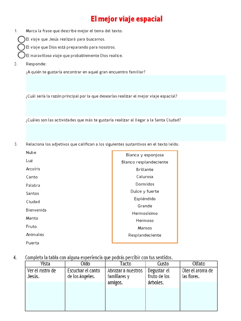 El Mejor Viaje Espacial Comprensión Lectora | PDF | Religión y ...