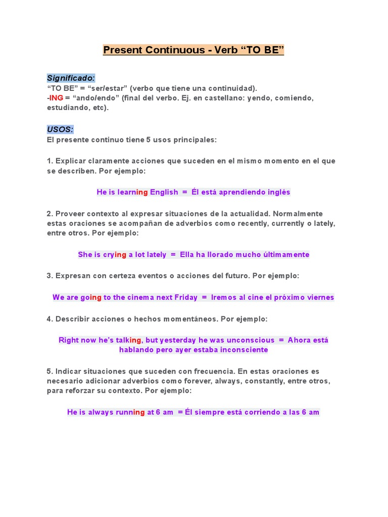 PRESENTE CONTINUO - Clase 1 | PDF | Relaciones sintácticas | Tipología ...
