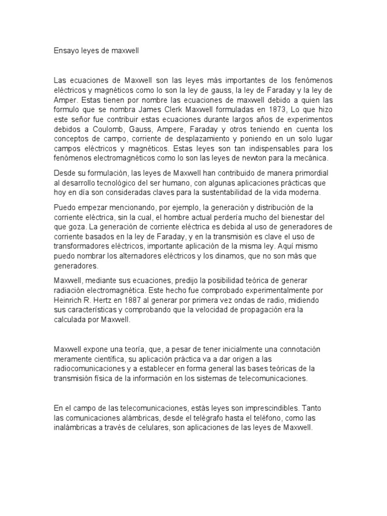 Ensayo Maxwell | PDF | Electromagnetismo | Ecuaciones de Maxwell