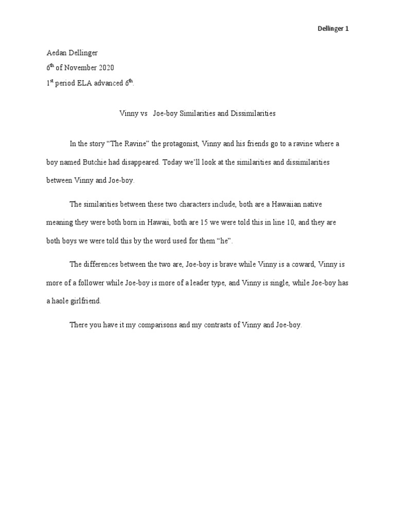 Ravine Compare and Contrast Essay | PDF