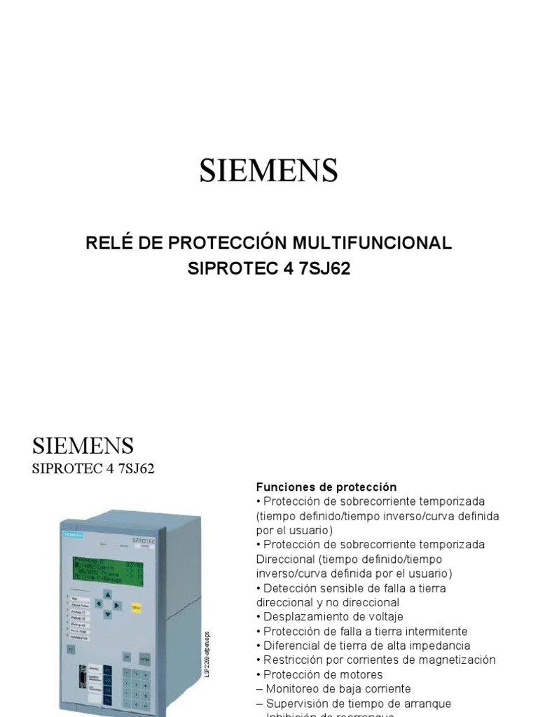 Siemens: Relé de Protección Multifuncional Siprotec 4 7Sj62 | PDF ...