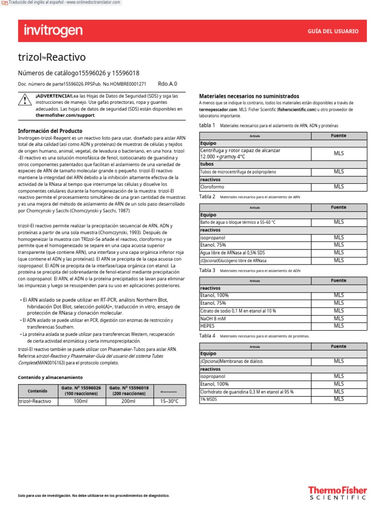 Trizol Reagent - En.es | PDF | Adn | Proteínas