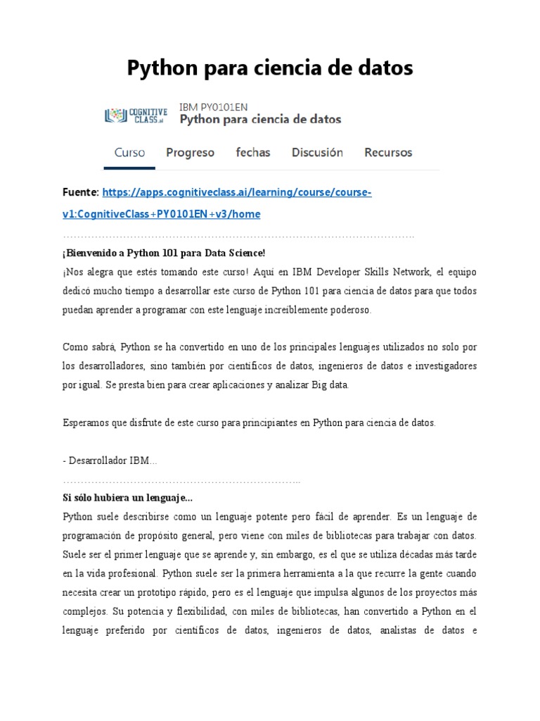 CURSO Python para Ciencia de Datos - IBM | PDF | Python (lenguaje de ...
