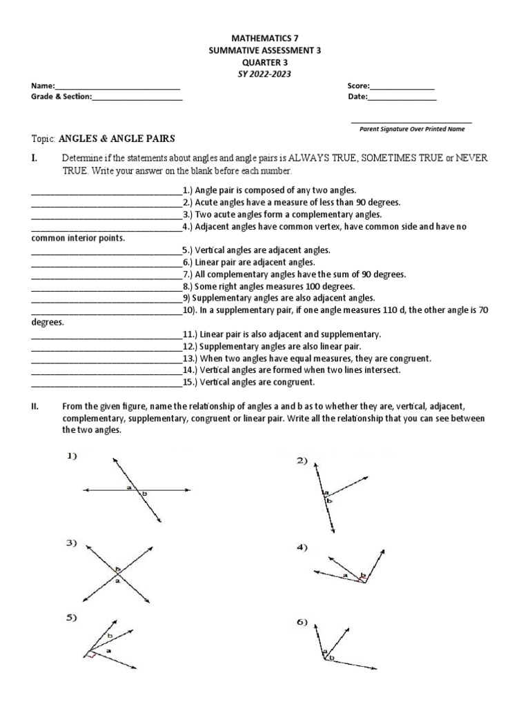 Mathematics 7 Summative Test 3-q3 | PDF