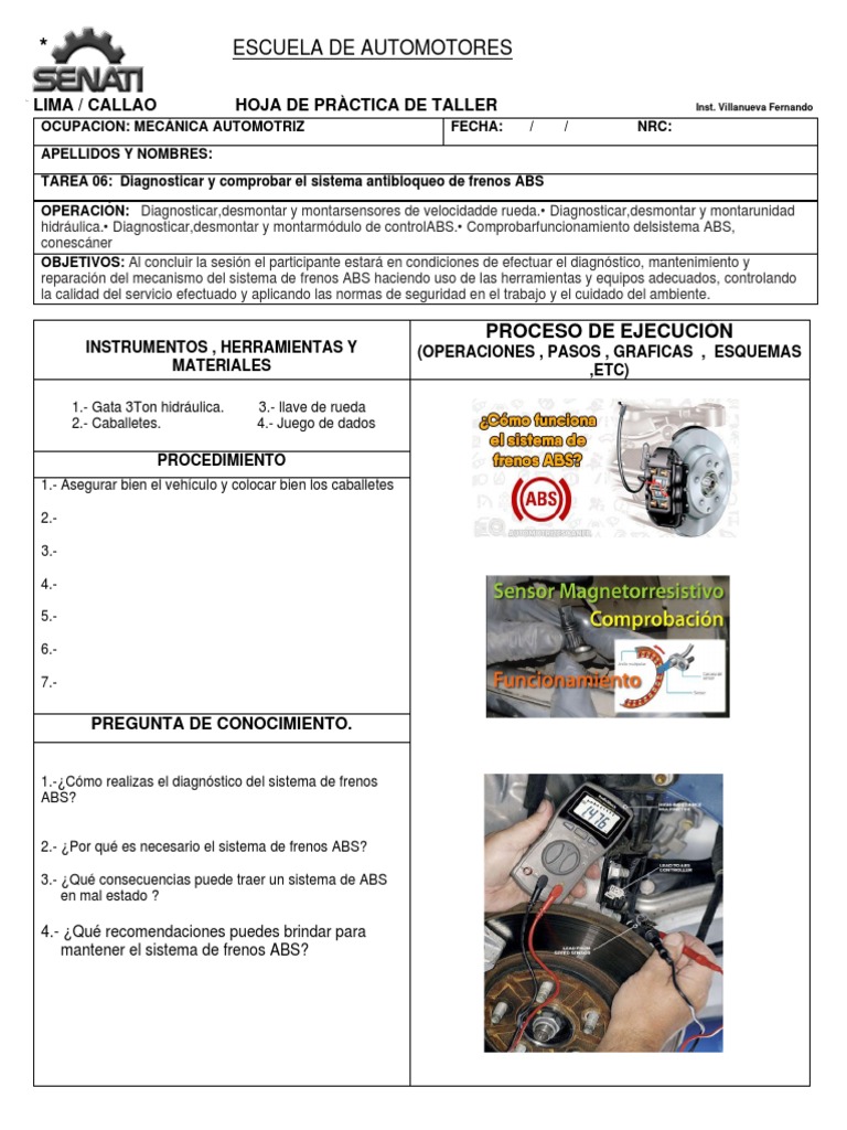 HOJA OPERACIÓN 06 | PDF | Sistema de freno antibloqueo